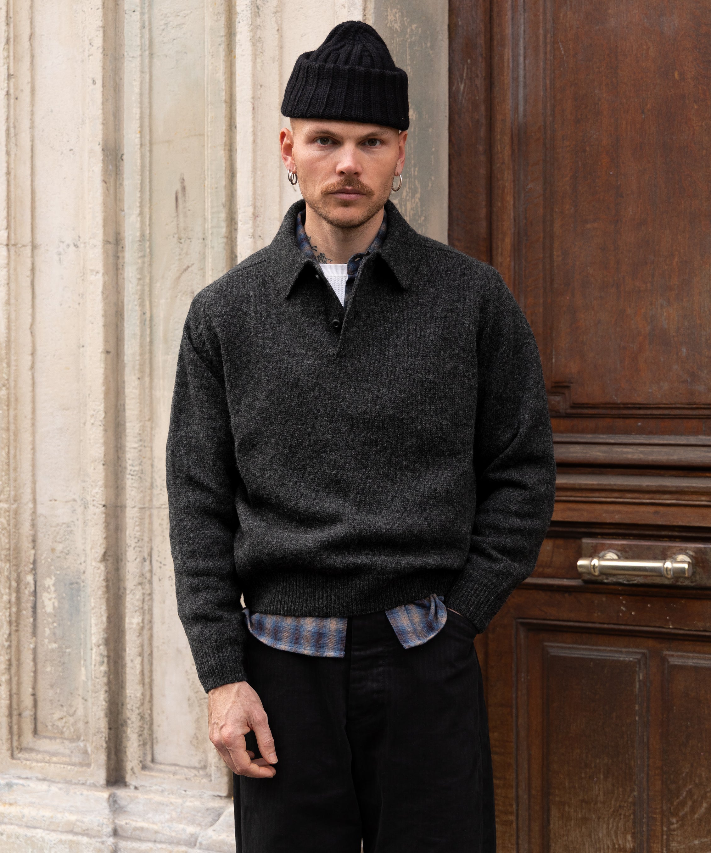 THE SHETLAND POLO - CHARCOAL | BRUT CLOTHING – BRUT Clothing